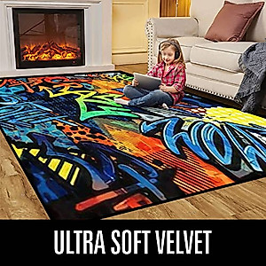 Modern Abstract Area Rugs for Living Room Kitchen Bedroom Abstract Bright Graffiti Pattern with Bricks Paint Drips Words in Bathroom Rugs Stain Resistant Carpet Mat Pad Rectangular Home Decor