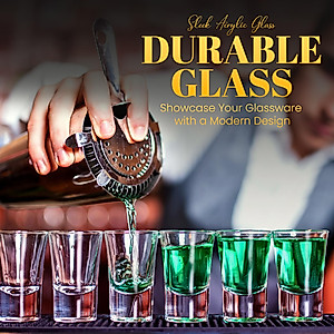 Shot Glasses Set of 12 with Light Up LED Acrylic Base Tray - Modern Unique Cool Shot Glasses - Glass Tequila Shot Glasses - Fancy Shot Glasses Set Perfect for Parties, Birthdays, & Celebrations