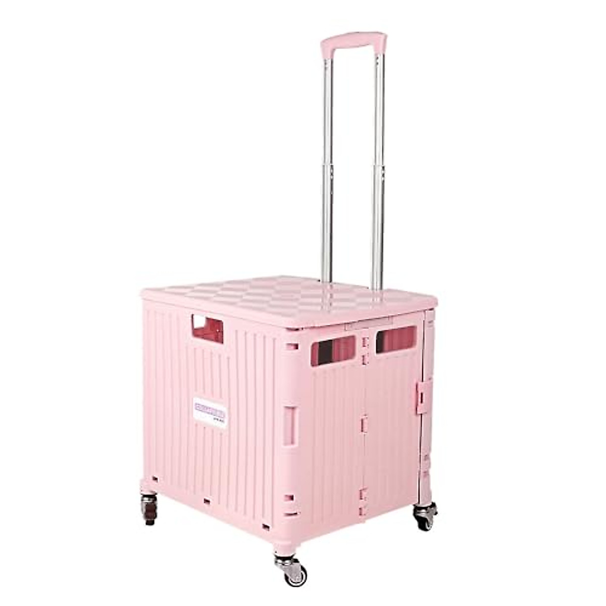 130LB Shopping Cart Folding Utility Cart Collapsible Shopping Handcart w/4 Wheels Rolling (Pink)