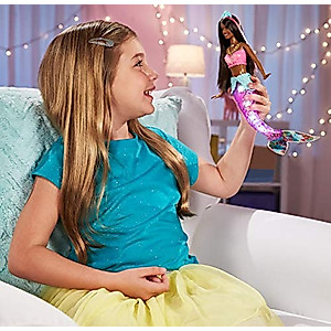 Barbie Dreamtopia Sparkle Lights Mermaid Doll with Swimming Motion and Underwater Light Shows, Approx 12-inch with Pink-Streaked Brunette Hair, Gift for 3 to 7 Year Olds