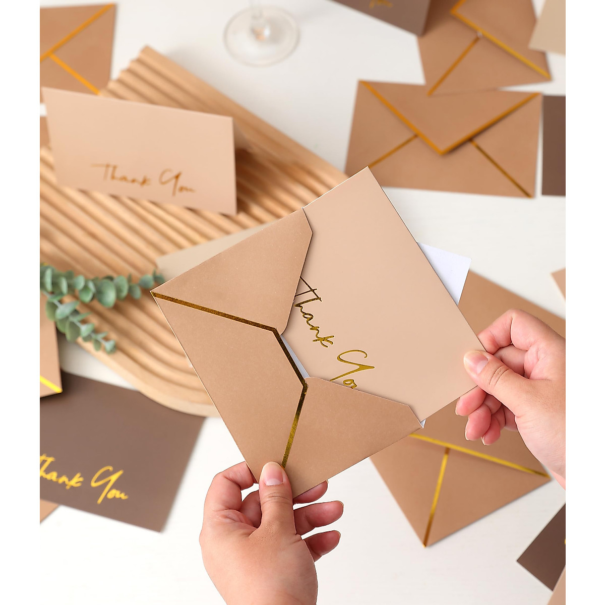 Heavy Duty Thank You Cards with Envelopes - 36 PK - Gold Thank You Notes 4x6 Inches Baby Shower Thank You Cards Wedding Thank You Cards Small Business Graduation Funeral Bridal Shower (Brown)