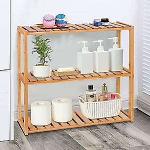 PayLessHere Bamboo Shelf 3-Tier Storage Shelves Stand Adjustable Layer Rack with Adjustable Position for Home Bathroom Kitchen Storage Shelf Rack Bathroom Towel Shelf, Natural