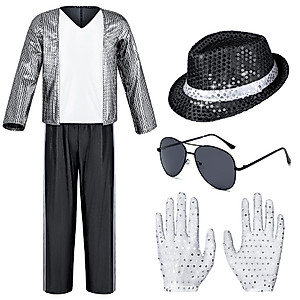 Dance Star Costume for Kids 80s 90s Pop Stage Cosplay Party Halloween Role Play 8-10 Years White Black