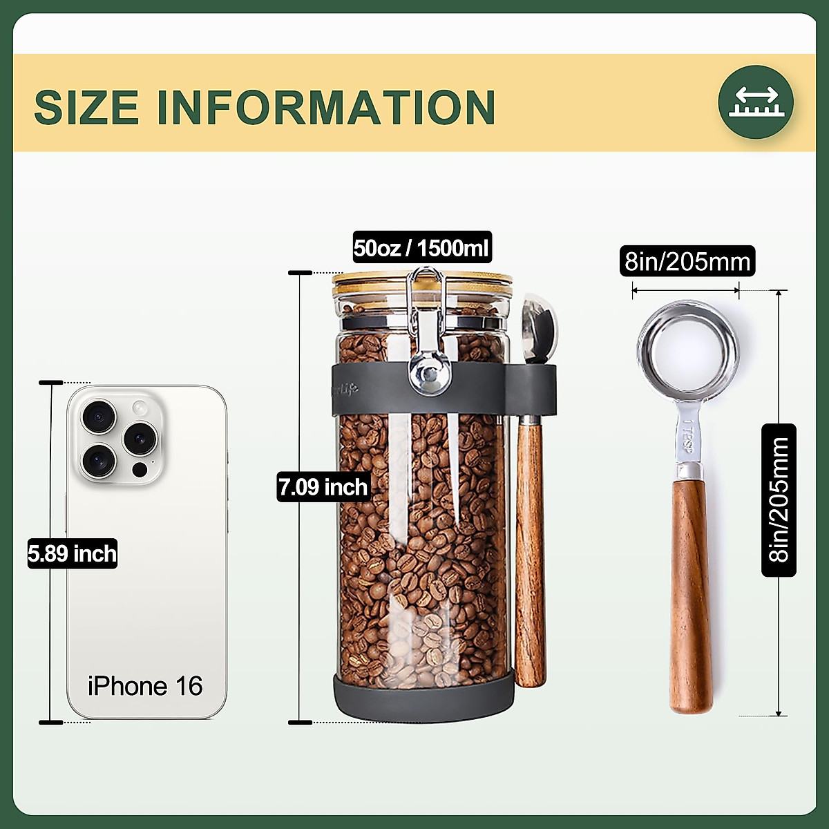 MR.BLACAT KKC Home Accents Clear Visible Glass Coffee Storage Jars with Bamboo Clamp Lid, Airtight Canister for Sugar,Salt,Coffee Beans,Loose Leaf Tea,Nuts,Pantry Organization – 50 Fl. Oz,Purple