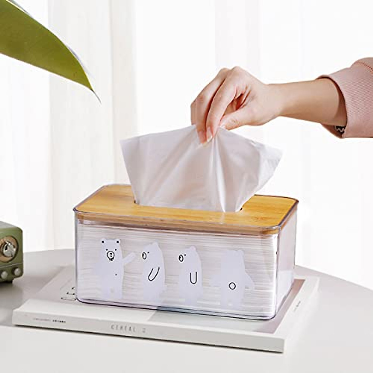 Delgeo Bamboo Dryer Sheet Holder, Simple and Light Style Washer Dryer Sheet Dispenser, Clear Container Storage Box for Laundry Room Decor, Removable - Eco-Friendly Material - Large Capacity.