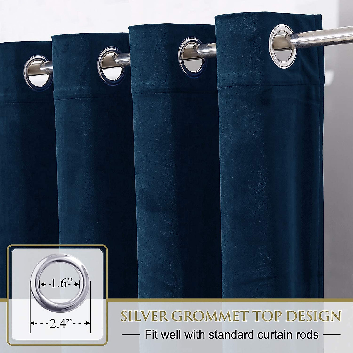 StangH Velvet Blackout Curtains Navy - Luxury Blue Curtains Velvet Textured Panel Drapes for Hotel Hall/Farmhouse Decor, Heavy Duty Summer Heat Block Out, Navy Blue, Wide 52 x Long 96 inches, 2 Pcs