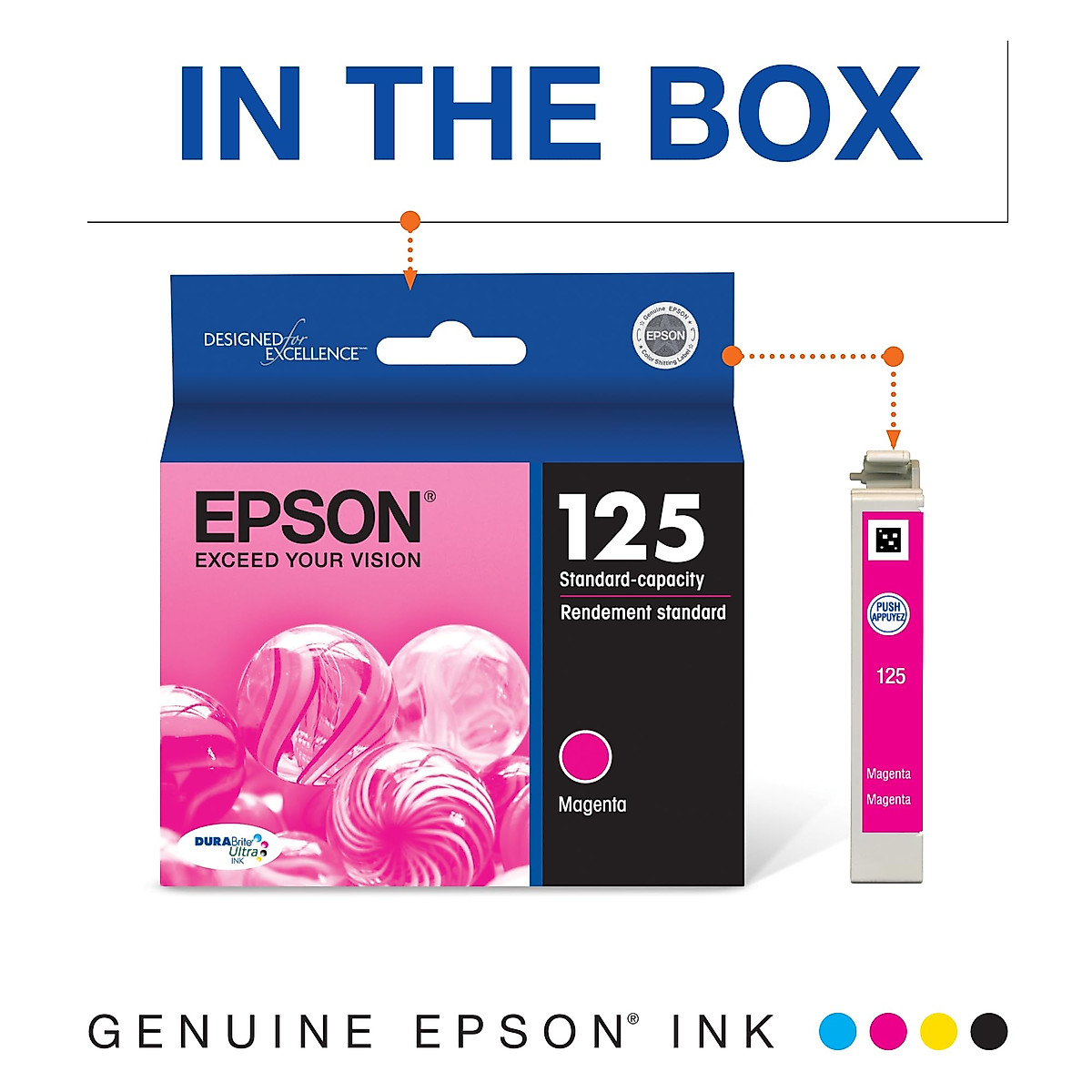 EPSON 125 DURABrite Ultra Ink Standard Capacity Magenta Cartridge (T125320-S) Works with Stylus NX-125, NX-127, NX-130, NX-230, NX-420, NX-530, NX-625, WorkForce WF-320, WF-323, WF-325, WF-520