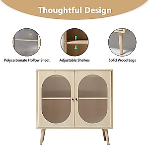 PHOYAL Sideboard Buffet Cabinet, Modern Sideboard Cabinet Accent Storage Cabinet with 2 Doors and Adjustable Shelves Storage Cabinet for Kitchen, Living Room, Hallway, Natural X 2