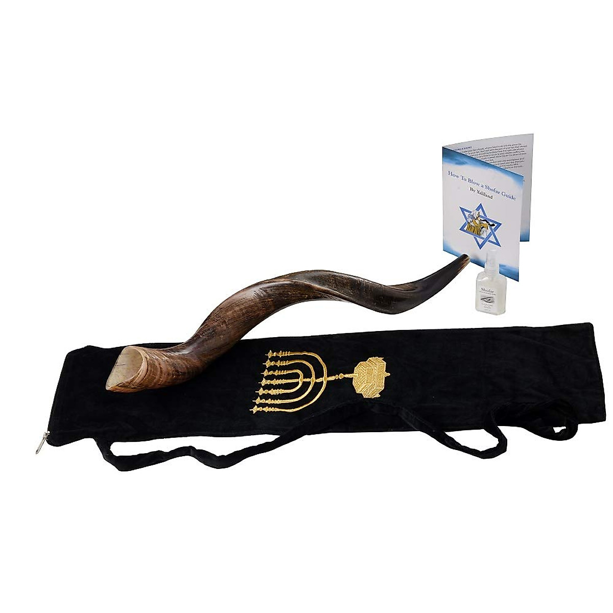 SHOFAR Set FULL Natural Kudu Horn Yemenite + Bag + Guide + Carrying Box Case (26"-28") Ship from Israel