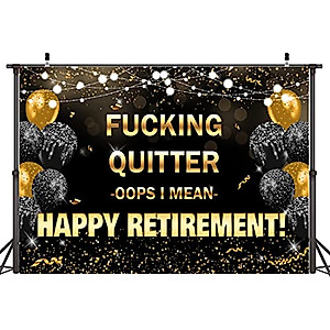 Wollmix Happy Retirement Party Decorations Banner Backdrop, 7x5ft Black and Gold Balloons Men Photography Background Congrats Golden Glitter Dots Sign Photo Booth Prop Cake Table Supplies