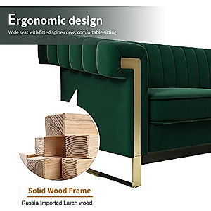 Kadway Green Velvet Loveseat Sofa Couch, 84" Luxury Large Sectional Sofa Couch with Gold Metal Legs for 3-4 Persons, Mid-Century Modern Sofa, Chesterfield Sofa Couch for Living Room Bedroom