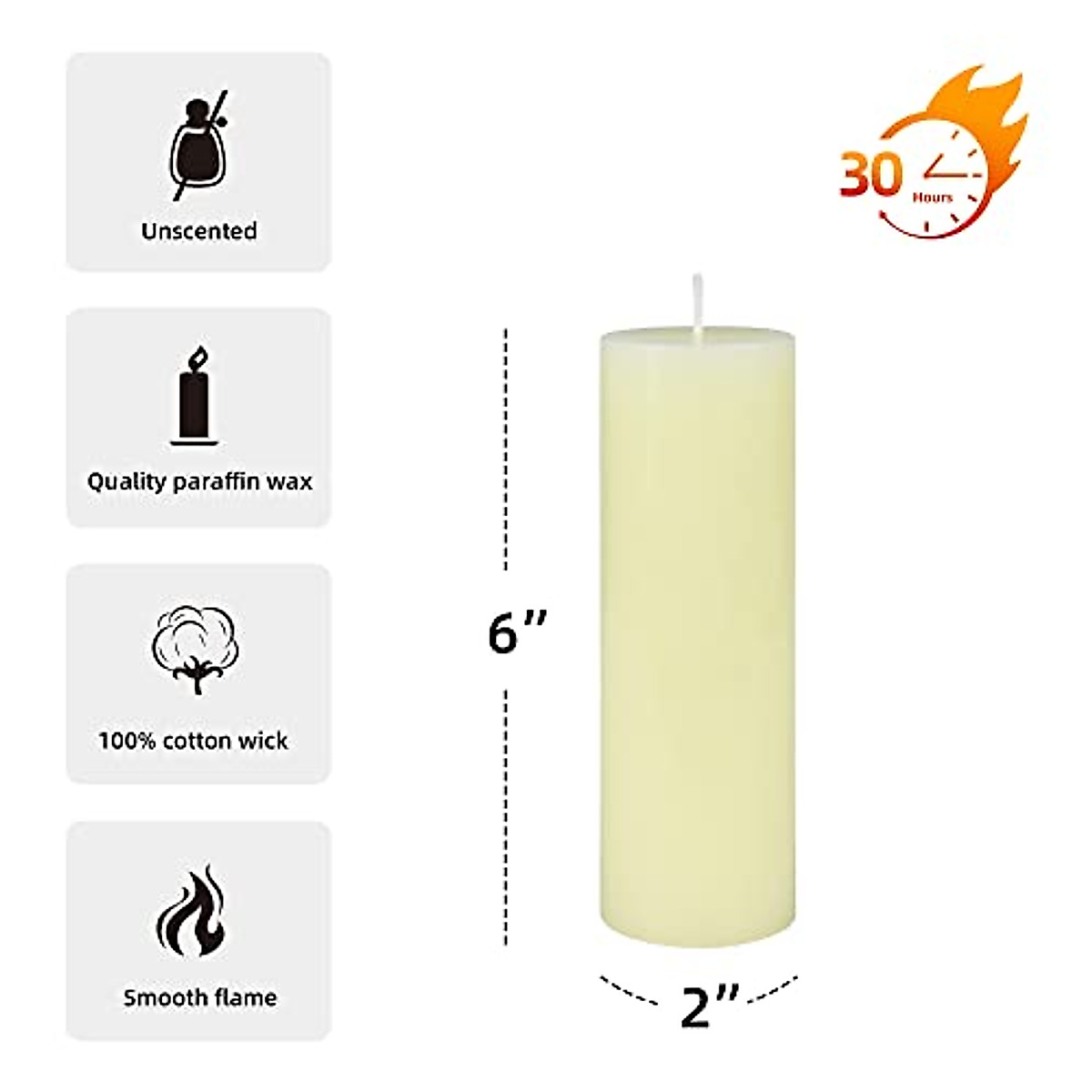 Zest Candle Pillar Candle, 2 by 6-Inch, Pale Ivory