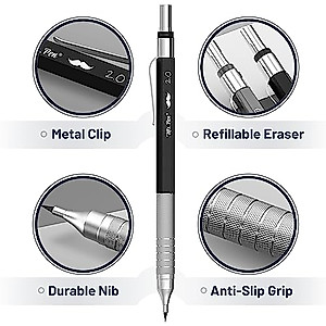 Mr. Pen- Metal Mechanical Pencil Set with Leads and Eraser Refills, 5 Sizes - 0.3, 0.5, 0.7, 0.9 and 2 Millimeters, Sketching/ Drafting Pencil