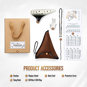 MIFOGE Kalimba Thumb Piano & MIFOGE Ocarina 12 Hole Tones Alto C (Black with White)