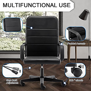 Black Office Desk Chair Set of 2 Leather Home Office Chair Ergonomics Computer Desk Chairs Comfortable Office Chair with Wheels Arm for Executive Task Work and Student