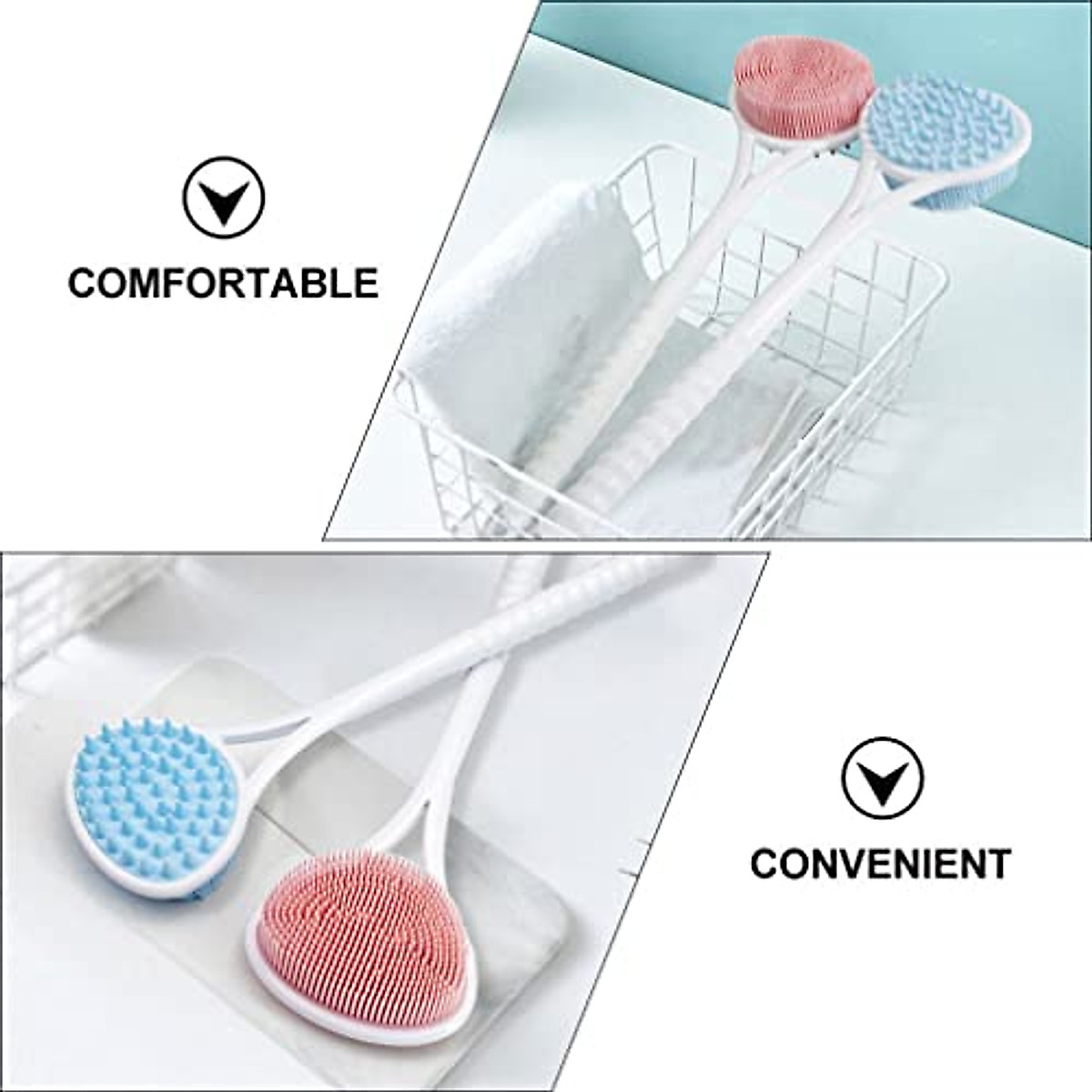 Healifty Bath Scrub Brush Exfoliating Shower Brush Bath Body Brush Handled Back Scrubber Dual-sided Silicone Soft Bath Brush for Wet or Dry Brushing Deep Cleansing and Massage Sky-blue