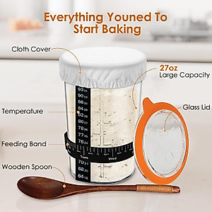 TOKPELA Sourdough Starter Jar Glass, Wide Mouth Sourdough Starter Jars, Sourdough Starter Kit with Wooden Spoon, Cloth Cover, Glass Lids, Sourdough Starter Jar 27oz for Sourdough Bread Baking Supplies