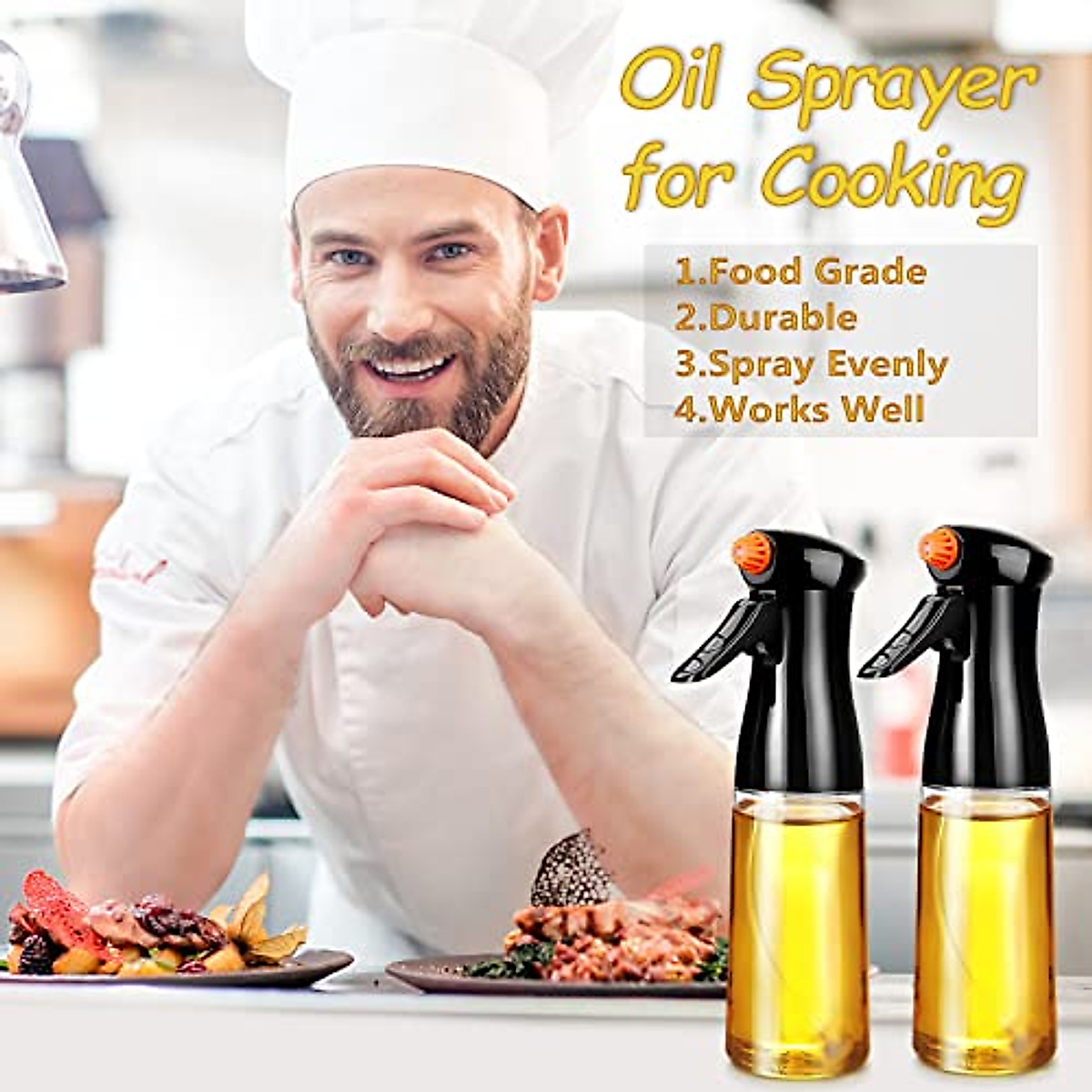 Oil Sprayer for Cooking, Olive Oil Sprayer, Olive Oil Spray Bottle, 230mL cooking Oil Sprayer for Air Fryer glass Oil Mister Spray Bottle for Cooking BBQ Roasting Salad Kitchen Baking oil spritzer