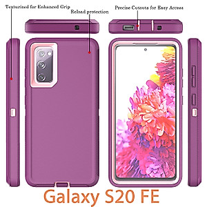 YmhxcY for Galaxy S20 FE Case, Explosion-Proof Film[2 Pack] and Camera Lens Screen Protective Film[2 Pack], 3-in-1 Shockproof Heavy Protection Cover for Galaxy S20 FE 6.5"-Wine Red and Rose Pink