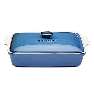ROSSALLINI Stoneware Casserole Dish Bakeware Set with Lid, Covered Rectangular Dinnerware, Extra Large 4.23 Quart, 13 by 9 Inch, Blu Indaco [Reactive Blue]