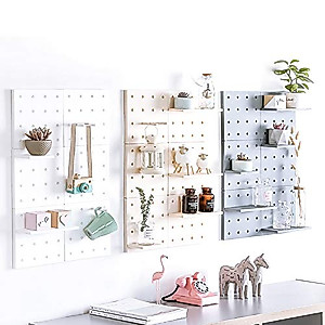 LITOON Floating Wall Mounted Shelves Wall Hanging Racks Peg Board Plastic Wall Storage Shelves for Bedroom, Bathroom, Kitchen (Beige)