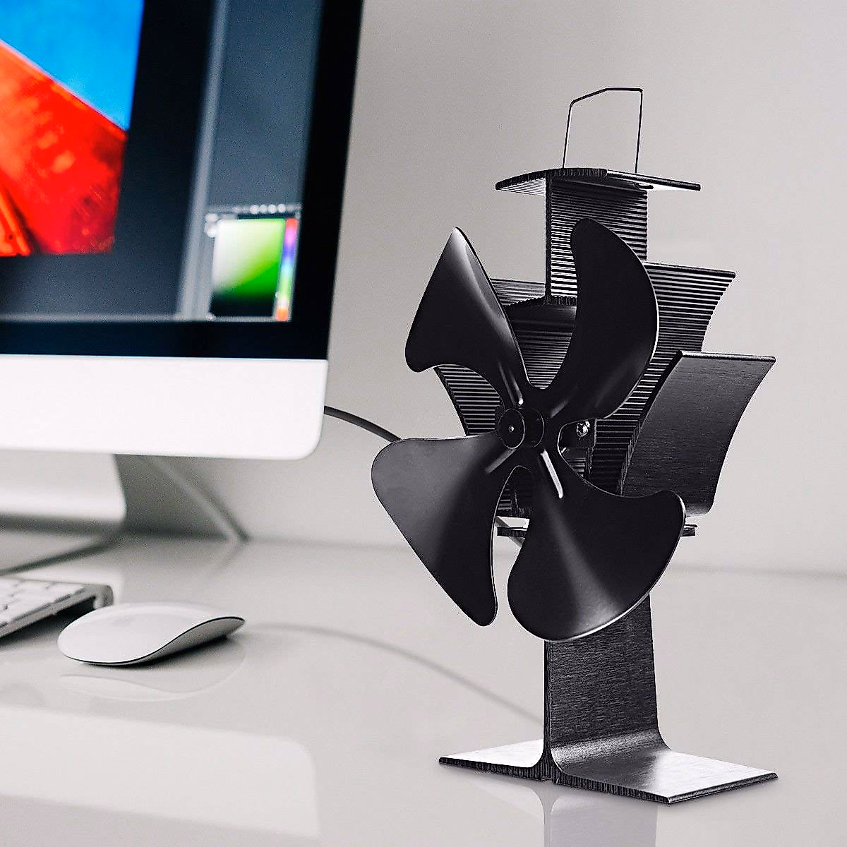 COSTWAY 4-Blade Stove Fan, Multi-Function Fuel Heat Powered Fan, Black, 6.5''X 3.0''X9.0''(LXWXH), 1.5 lbs