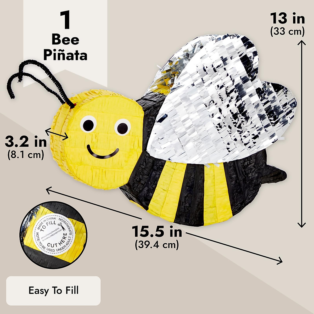 BLUE PANDA - Bumble Bee Pinata for Baby Shower, Birthday Decorations, Gender Reveal Party Supplies (Small, 15.5 x 13 x 3 in)