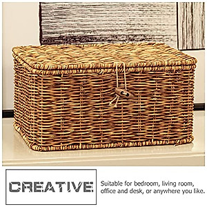 Zerodeko Woven Basket with Lid Seagrass Storage Baskets Wicker Storage Boxes Decorative Rattan Bins Household Organizer Boxes Shelf Wardrobe Organizer for Makeup Clothes Brown