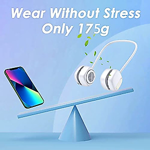 Apatner Portable Neck Fan, Wearable Personal Fans, Bladeless Neck Cooler Hands Free Mini USB Fan 3 Speeds Rechargeable Cooling Fan with LED Lights for Travel Desk Women(White)