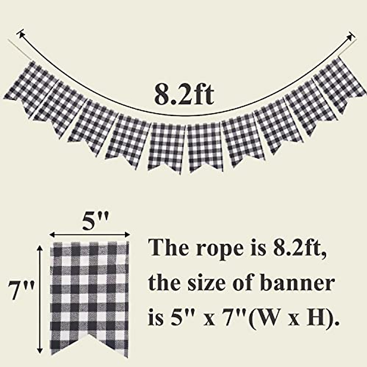 FAKTEEN Buffalo Check Plaid Banner for Christmas Mantel Fireplace Decorations – Black and White Gingham Bunting Garland Baby Shower Birthday Party Supplies