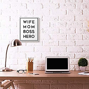 Stupell Industries Wife Mom Family Home Inspirational Word Black And White Design Gray Farmhouse Rustic Oversized Framed Giclee Texturized Art by Anna Quach, 16 x 1.5 x 20, Multi-Color