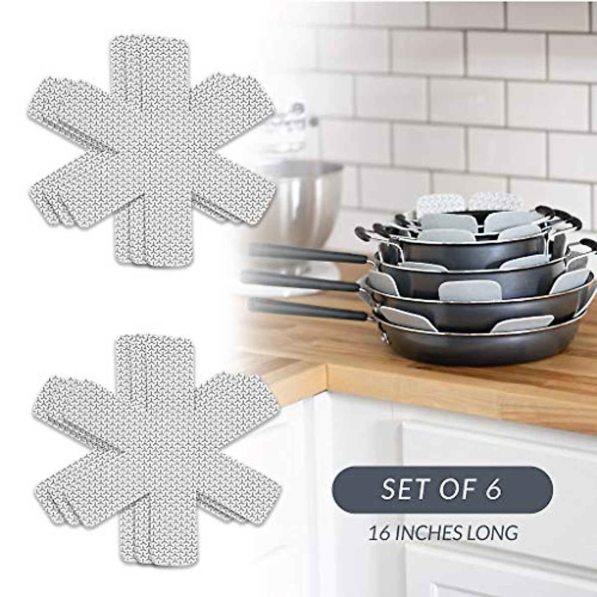 Pan and Pot Protectors - Set of 6-16" long - Cookware Protector Set/Pots and Pans Dividers/Pans Separator Anti-Slip to Avoid Scratching or Marring When Stacking
