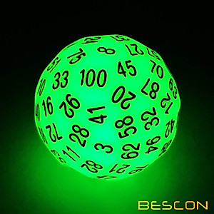 Bescon Super Glowing in Dark Complete Polyhedral RPG Dice Set 13pcs D3-D100