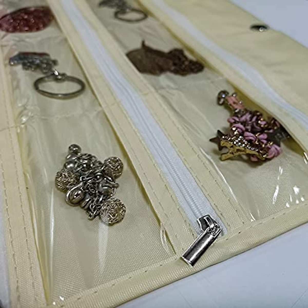 BB Brotrade Hanging Jewelry Organizer,Double Sided Jewelry Storage Organizer,80 Zipper Clear PVC Pockets for Holding Necklaces, Bracelets, Rings, Earrings