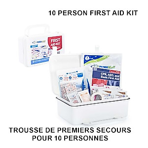 Primacare KC-10PP 10 Person Compact First Aid Kit, 8"x5"x3", with 102 Pieces Emergency Medical Supplies, Portable Kits for Home, School and Office, Wall Mount, White