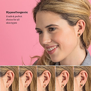 KEZEF 5 Pair Set Earrings for Women | Rose Gold Plated Silver Ball Earrings 925 Hypoallergenic Round Stud Earrings | Set of 2mm, 3mm, 4mm, 5mm, 6mm