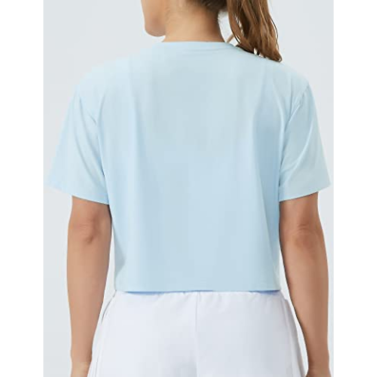 THE GYM PEOPLE Women's Workout Crop Top T-Shirt Short Sleeve Boxy Yoga Running Cropped Basic Tee Light Blue