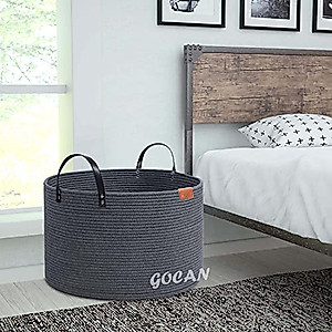 GOCAN Extra Large Storage Laundry Basket 22" X 22"X 14" Cotton Rope Woven Basket for Blanket Basket with Handles for Living Room Toys Storage XXXL (Dull grey)