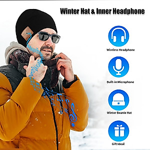 Euezmy Bluetooth Beanie for Men, Bluetooth Hat Beanie with Headphones, Winter Knit Music Hat Beanie, Things for Men, Xmas Gifts for Men Women Dad Husband, Black