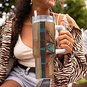 Xiexide 40oz Fits Cup Holder Office West Native Southwest American Indian Tribal Totem Heritage Double Walled Vacuum Insulatedith Handle And Straw,Hot & Cold Drinks