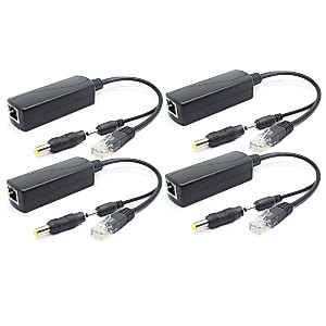 ANVISION 4-Pack 5V PoE Splitter, 48V to 5V 2.4A Adapter, Plug 3.5mm x 1.35mm, 5.5mm x 2.1mm Connector, IEEE 802.3af Compliant, for IP Camera and More