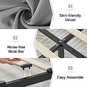 VECELO Queen Upholstered Bed Frame with 4 Storage Drawers and Adjustable Velvet Headboard, Heavy-Duty Platform bedframe, No Box Spring Needed, Grey