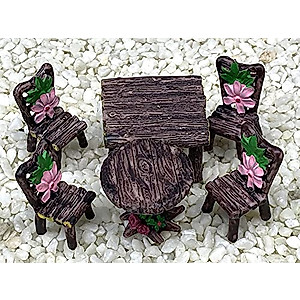 6PCS Miniature Table and Chairs Set, Fairy Garden Furniture Ornaments Kit for Dollhouse Accessories Home Micro Landscape Decoration