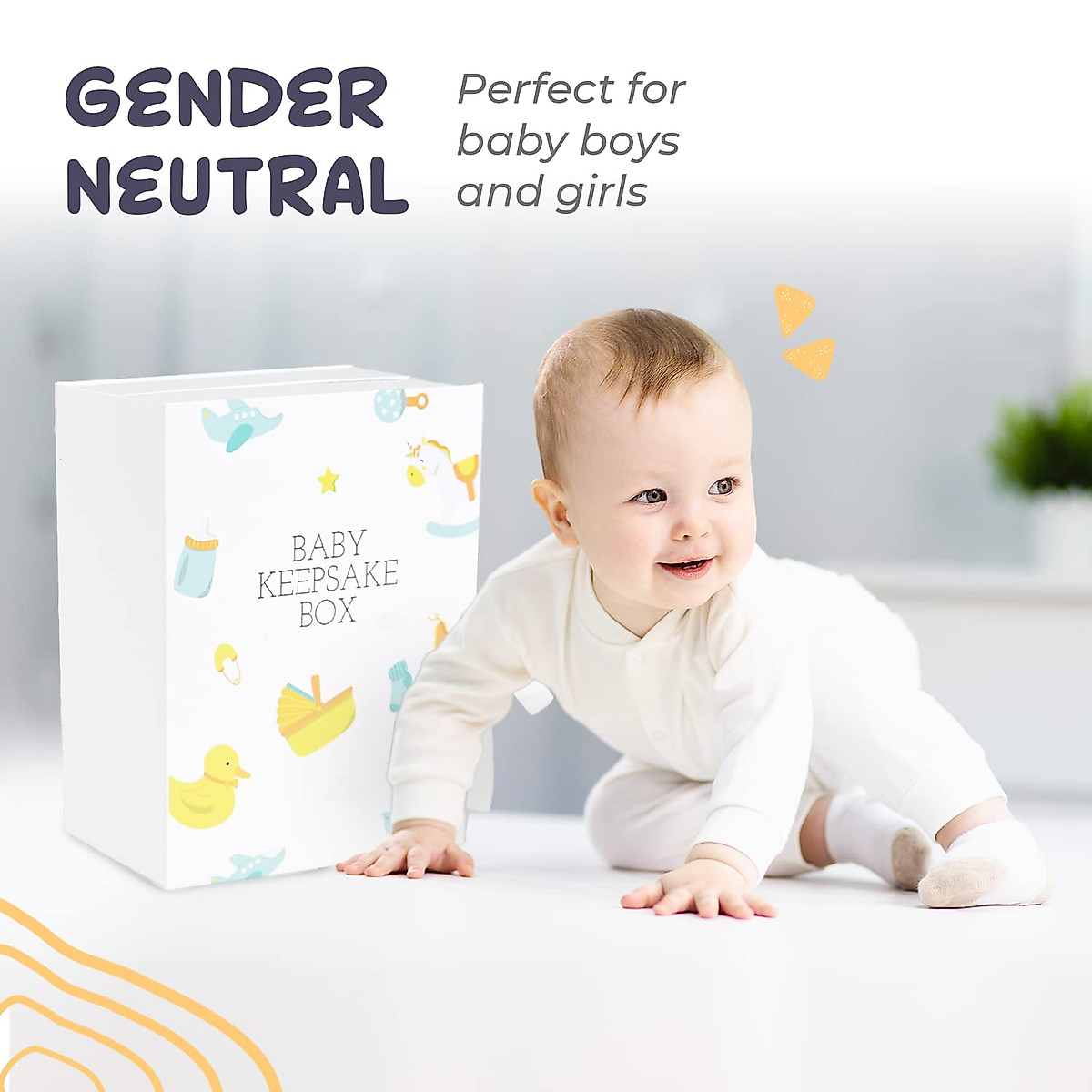 Baby Keepsake Box - Elegant Baby Box with Drawers, Paper File Storage, Cute Stickers, and Additional Compartments, Memory Box for Keepsakes