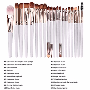 Female Makeup Brushes Set 20pcs Professional Cosmetics for Face Eyeshadow Eyebow Eyelash Lip Highlighter Powder Foundation Make Up Brush Kit Tools (White)
