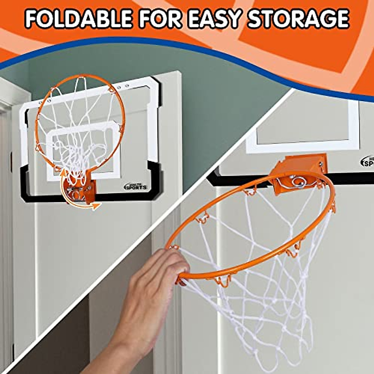 Xucutu Indoor Mini Basketball Hoop for Door - Foldable Over The Door Basketball Hoop Indoor for Kid with 4 Balls for Wall & Room Basketball Toy Gift for Boy Kids Teens
