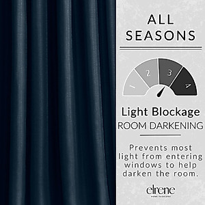 Elrene Home Fashions All Seasons Room-Darkening Waterfall Window Valance, Accessory for Bedroom or Living Room Windows with Rod Pocket Tabs, 52" x 36", Navy, 1 Valance