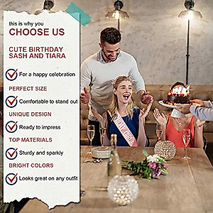 Aurmigle Birthday Crowns for Women, Rose-Gold Birthday Girl Sash & Birthday Tiara for Women Set, Princess Rhinestone Birthday Girl Headband Birthday Gifts for Women, Sweet Happy Birthday Accessories