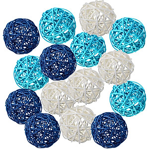 zorpia 15pcs 2 Inch Wicker Rattan Balls for Vase Filler, House Ornament, Christmas Tree Garden Wedding Party Coffee Table Decoration,Craft DIY (Blue Light-Blue White)