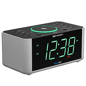 Emerson Smartset Dual Alarm Clock Radio and QI Wireless Phone Charger with Bluetooth, All Qi Compatible Phones, ER100202